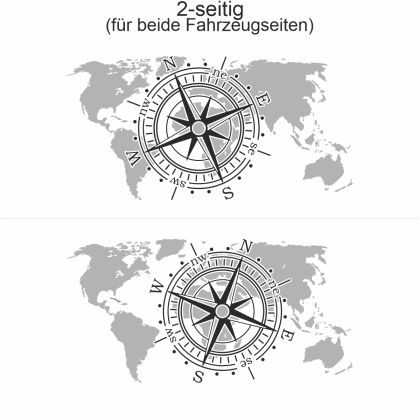 Autosticker Windrose mit Weltkarte